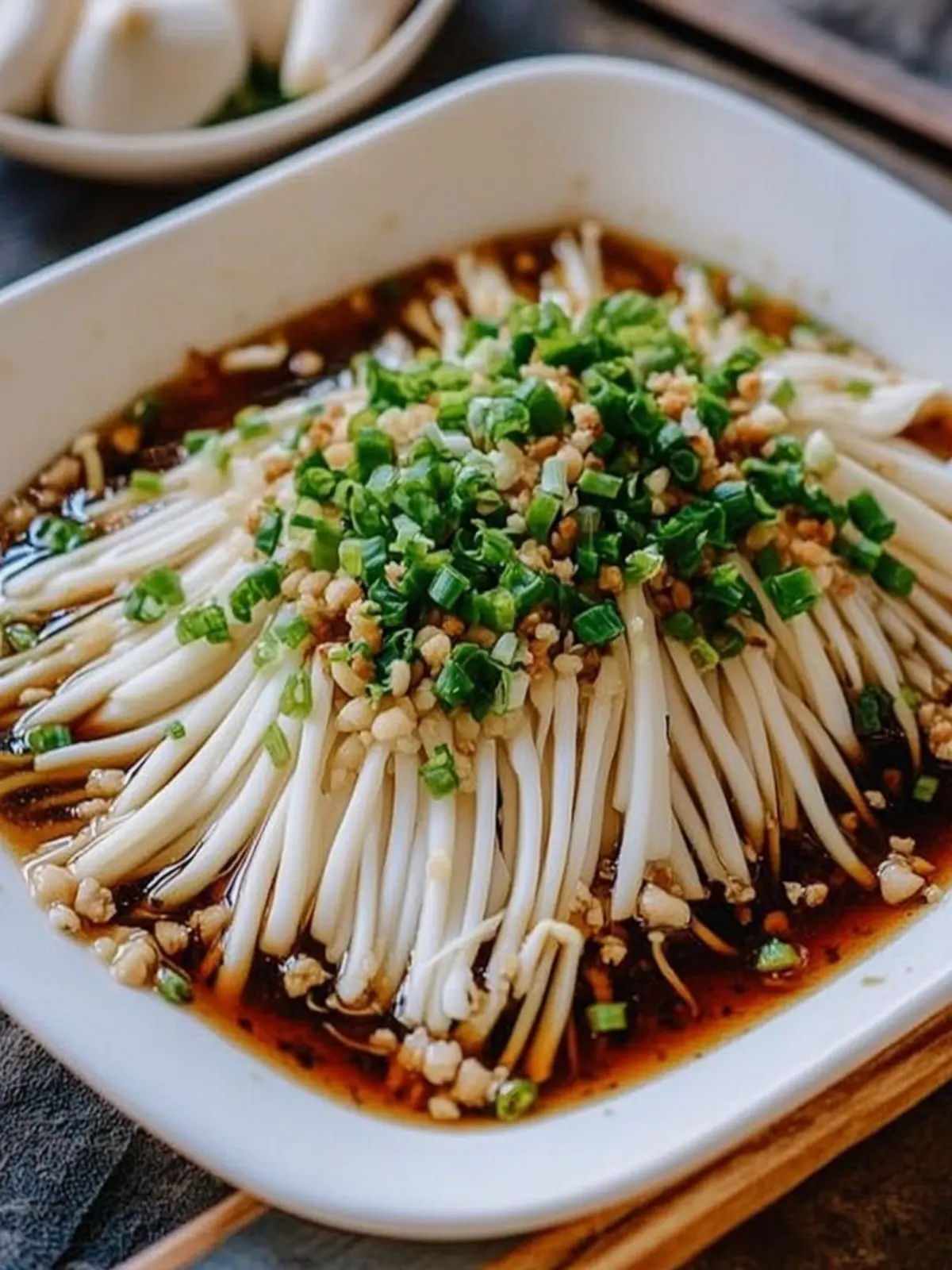 Irresistible Enoki Mushrooms with Garlic & Scallion Sauce