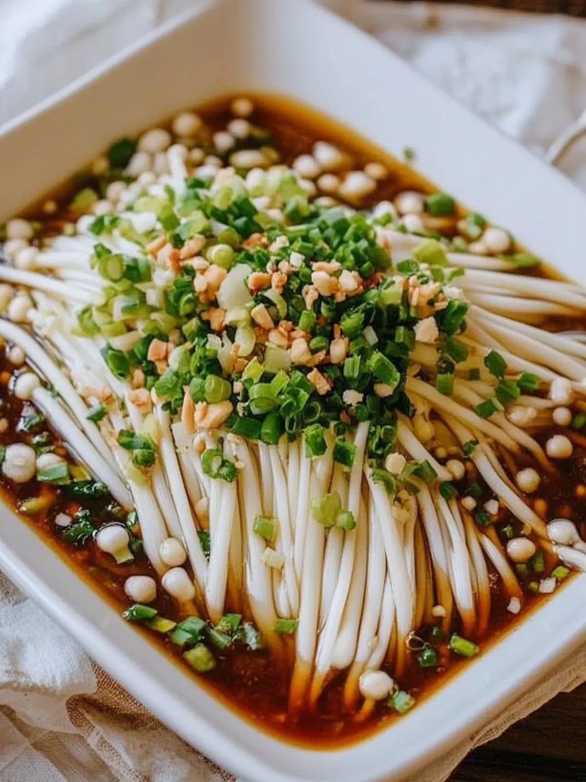 Irresistible Enoki Mushrooms with Garlic & Scallion Sauce